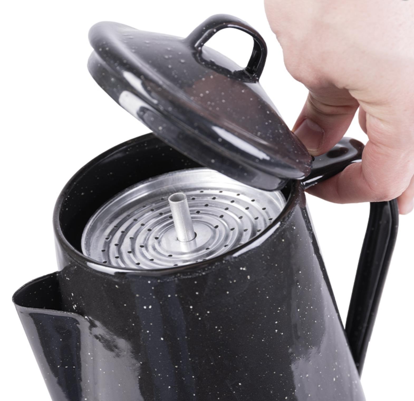 Black Enamel Coffee Percolator 2 litre capacity BRAND NEW - Surplus & Lost