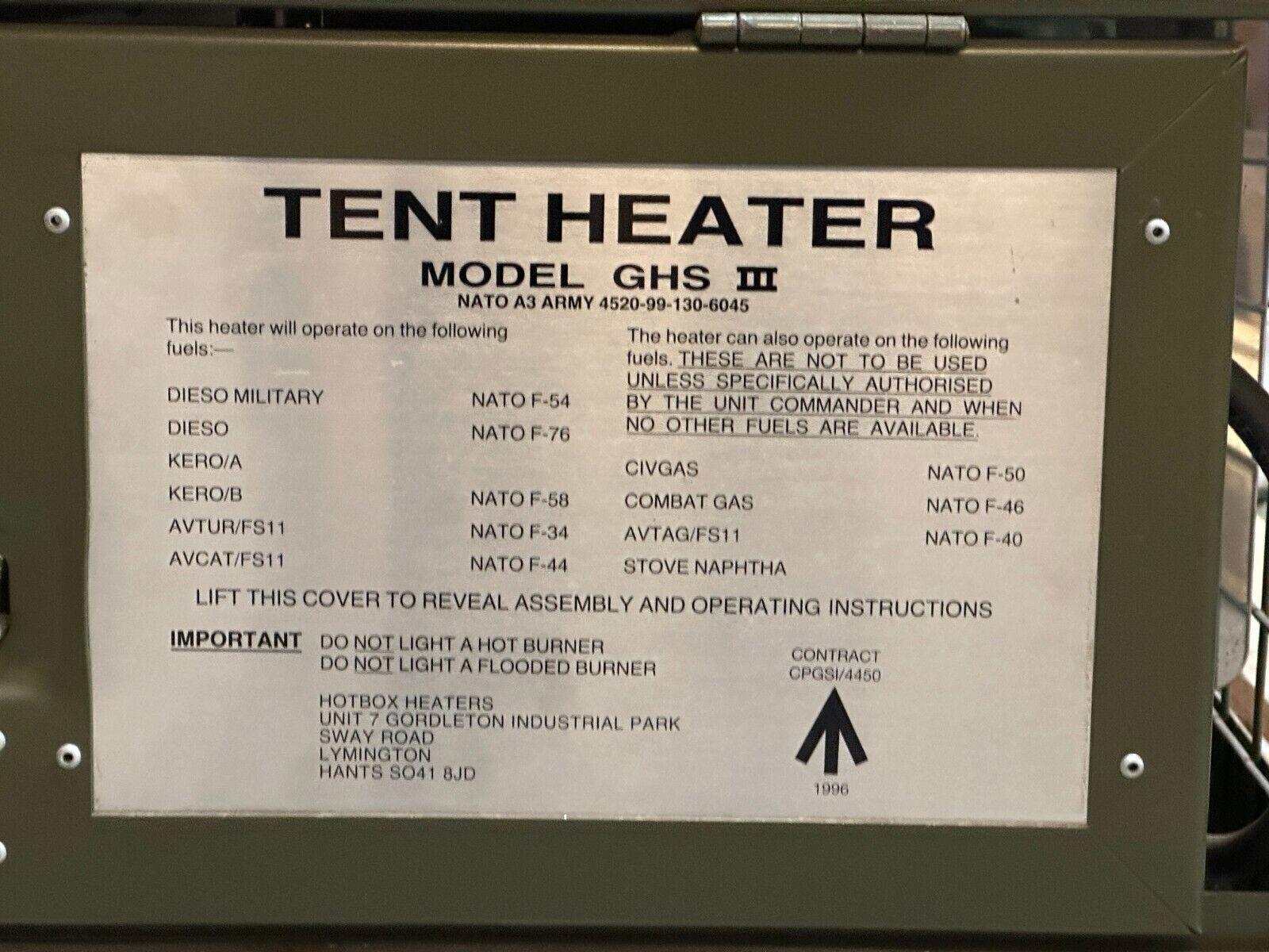 Genuine British Army Military Diesel Flue Tent Heater - 5kw/15kw GHS 3 ...
