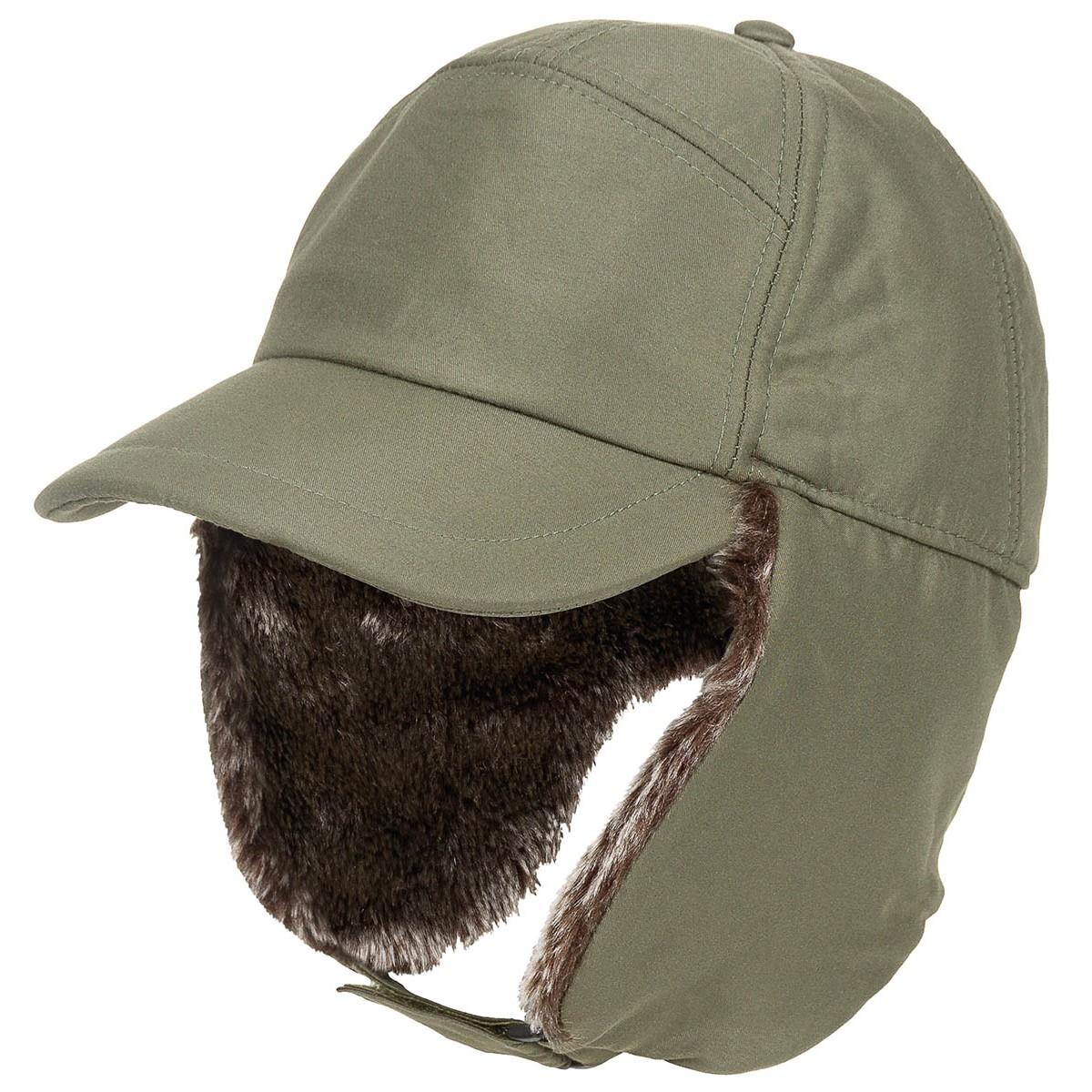 Military Style Trappers Cap With Fold Down Ear Covers Faux Fur ...