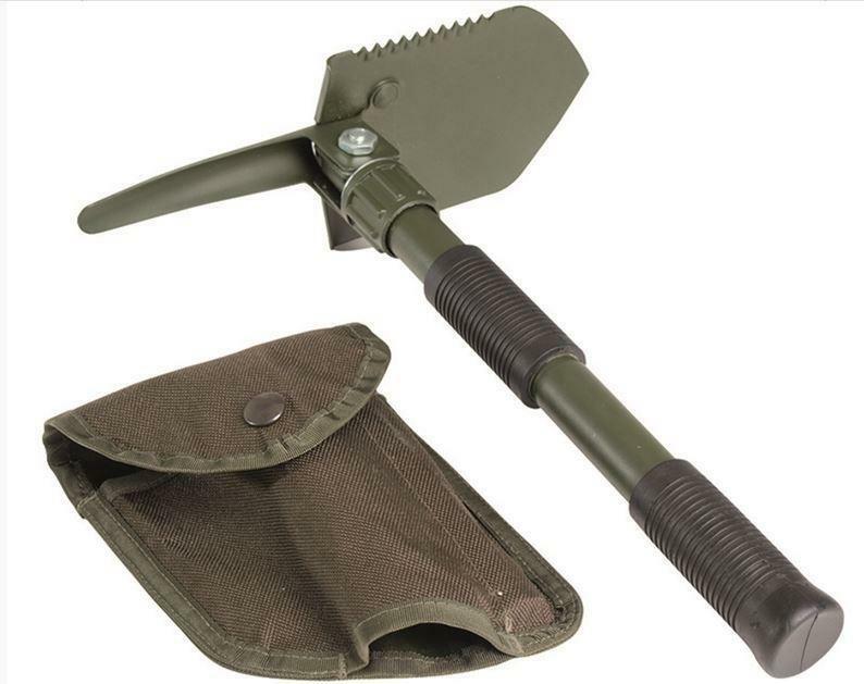 Small compact steel folding shovel spade with pouch camping hiking ...