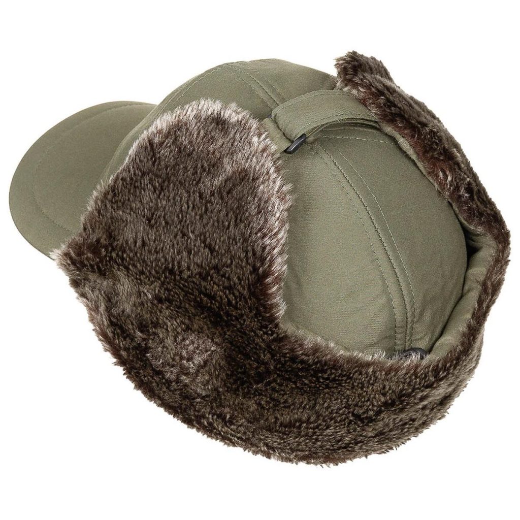 Military Style Trappers Cap With Fold Down Ear Covers Faux Fur ...